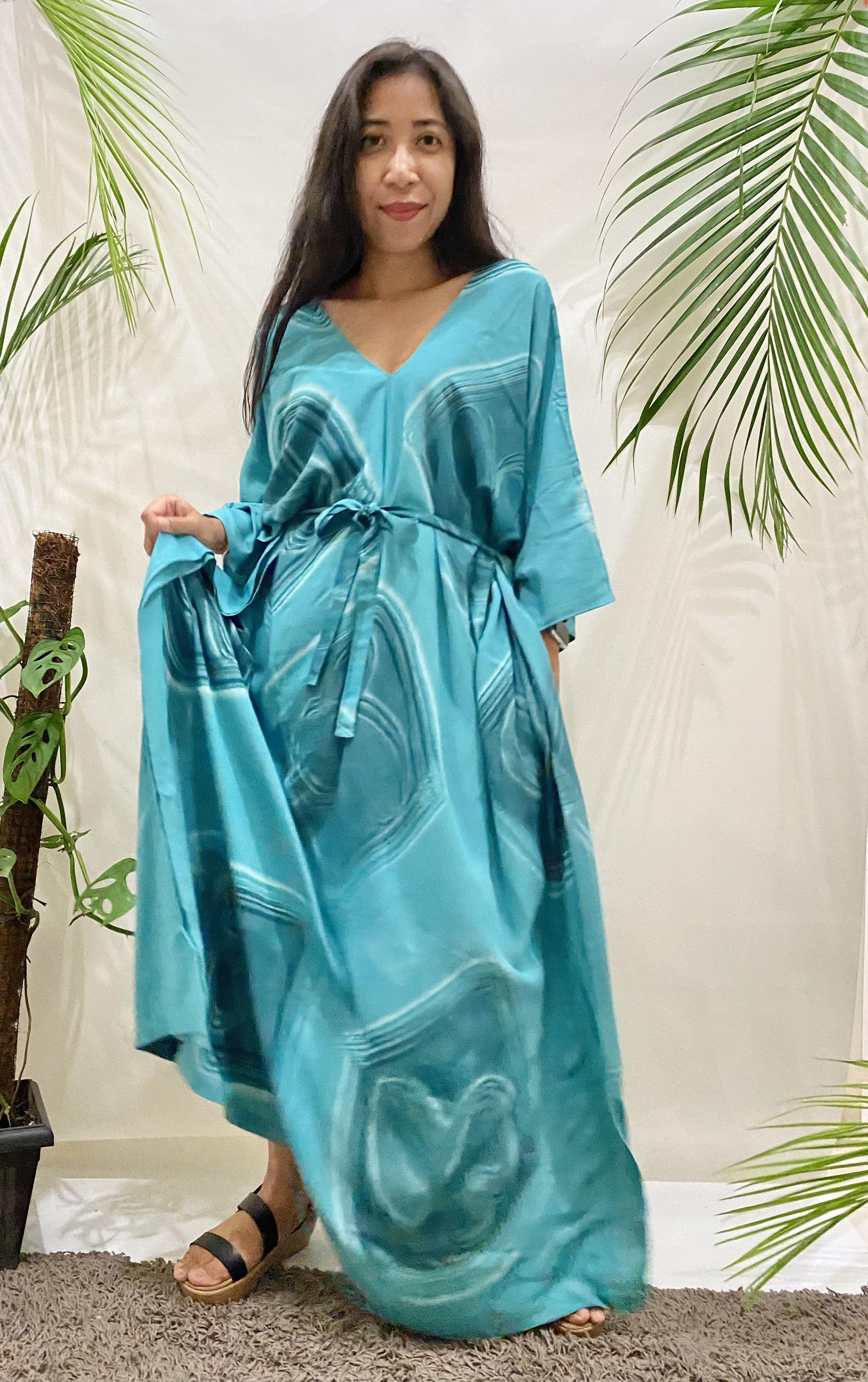 Turquoise Teal Long Kaftan Loose Fit Evening Dress Casual - Etsy