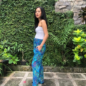 Ladies Batik Long Pant Turquoise Mandala, Batik Rayon Yoga Pants ...