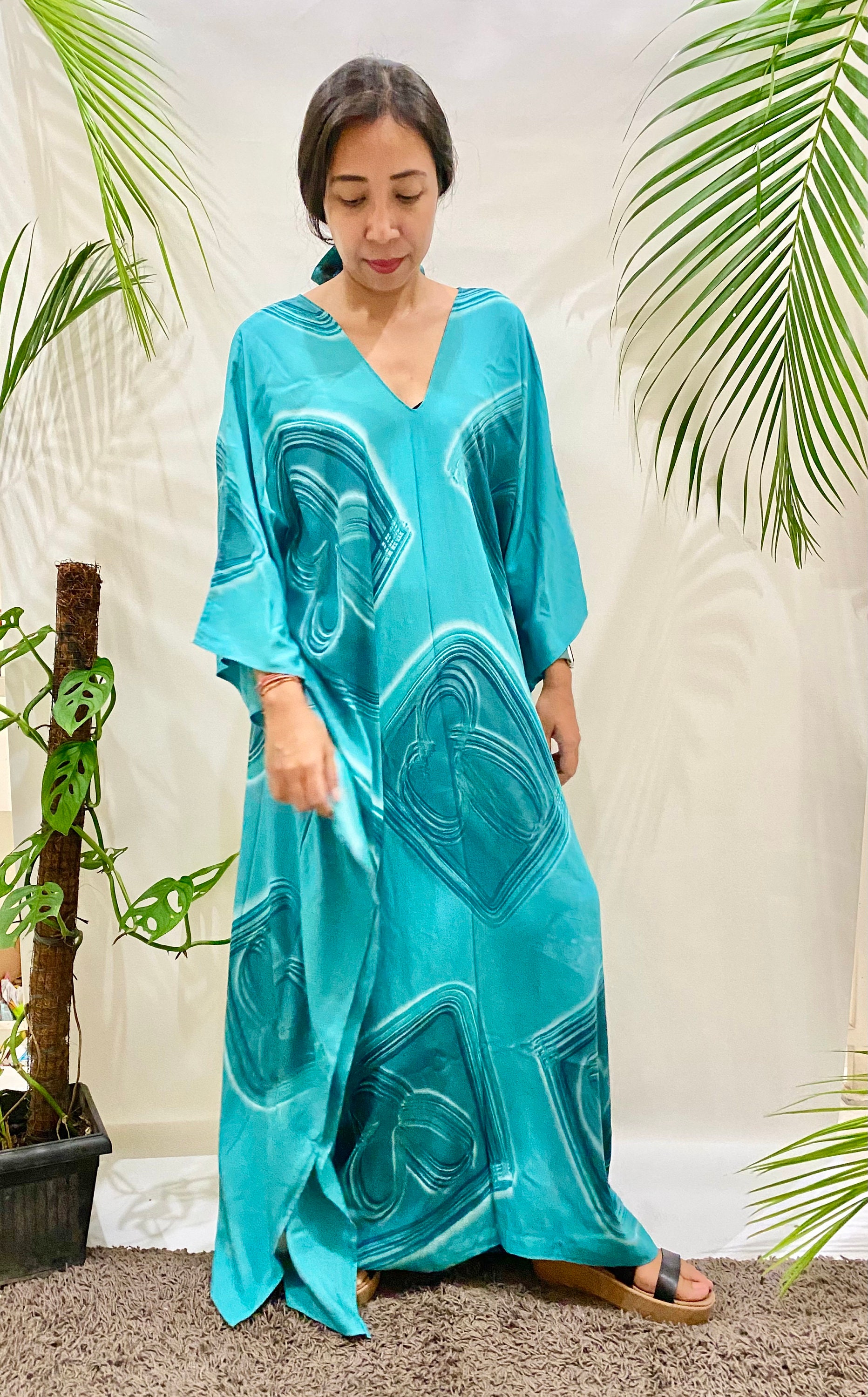 Turquoise Teal Long Kaftan Loose Fit Evening Dress Casual - Etsy