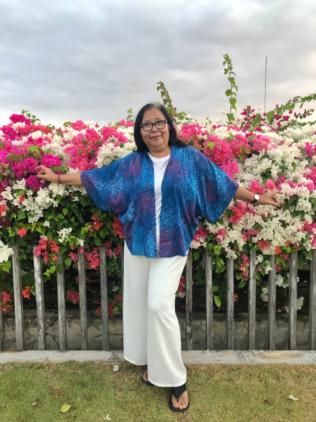 Blue Outer Jacket in 100% Rayon Batik, Cardigan Bali Batik, Casual ...