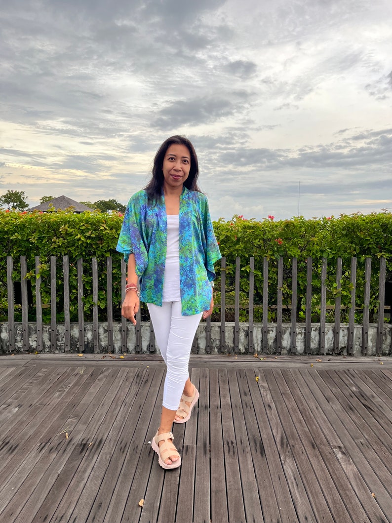 Kimono Outer Jacket in Rayon Batik, Plus Size Cardigan, Casual Blazer ...