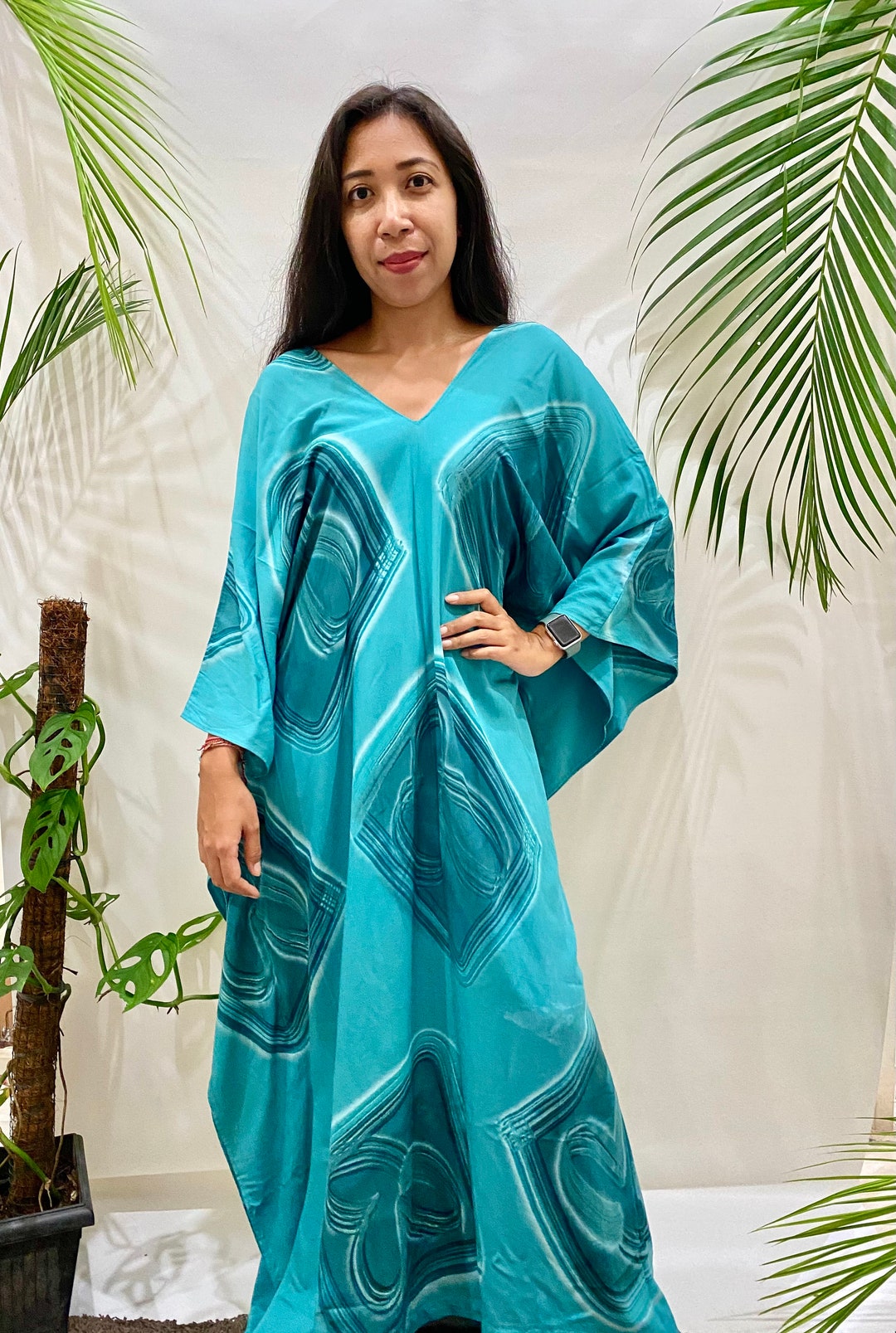 Turquoise Teal Long Kaftan, Loose Fit Evening Dress, Casual Elegant ...