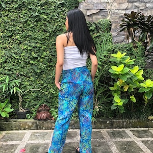 Ladies Batik Long Pant Turquoise Mandala, Batik Rayon Yoga Pants ...
