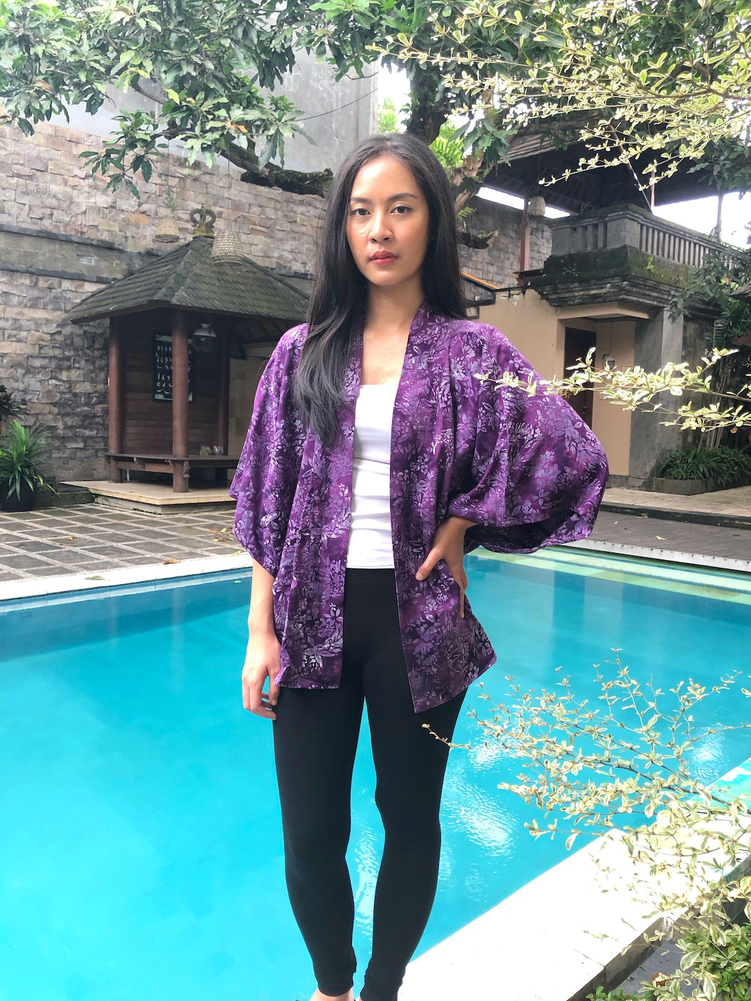 Purple Outer Jacket in 100% Rayon Batik Cardigan Bali Batik, Casual ...