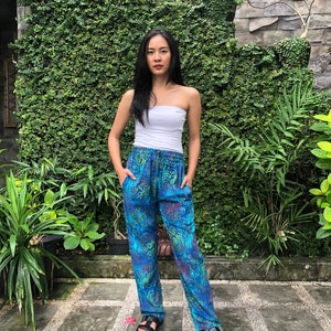Ladies Batik Long Pant Turquoise Mandala, Batik Rayon Yoga Pants ...