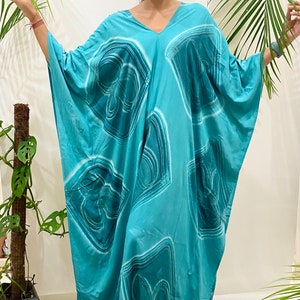 Turquoise Teal Long Kaftan, Loose Fit Evening Dress, Casual Elegant ...