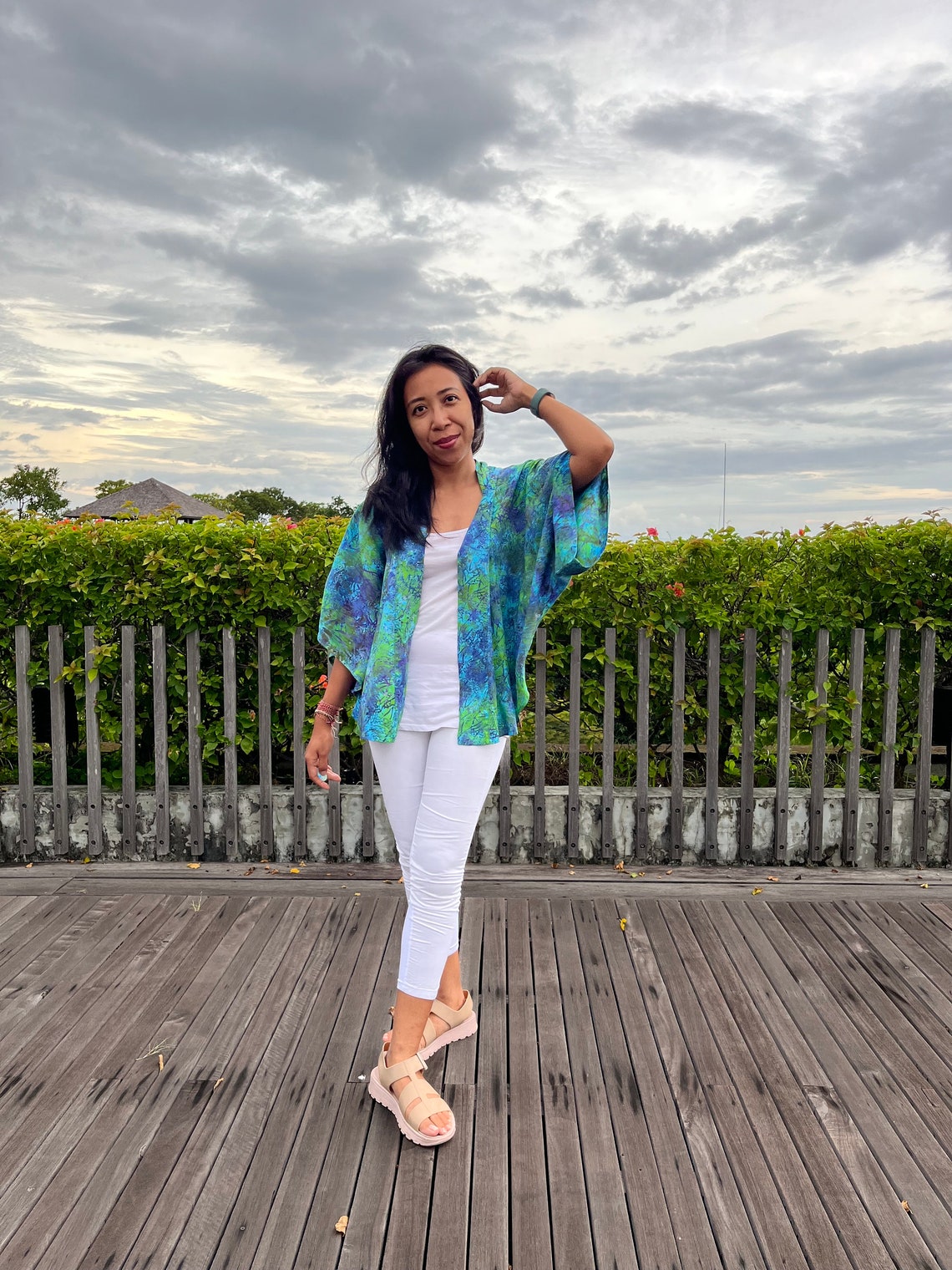 Kimono Outer Jacket in Rayon Batik, Plus Size Cardigan, Casual Blazer ...