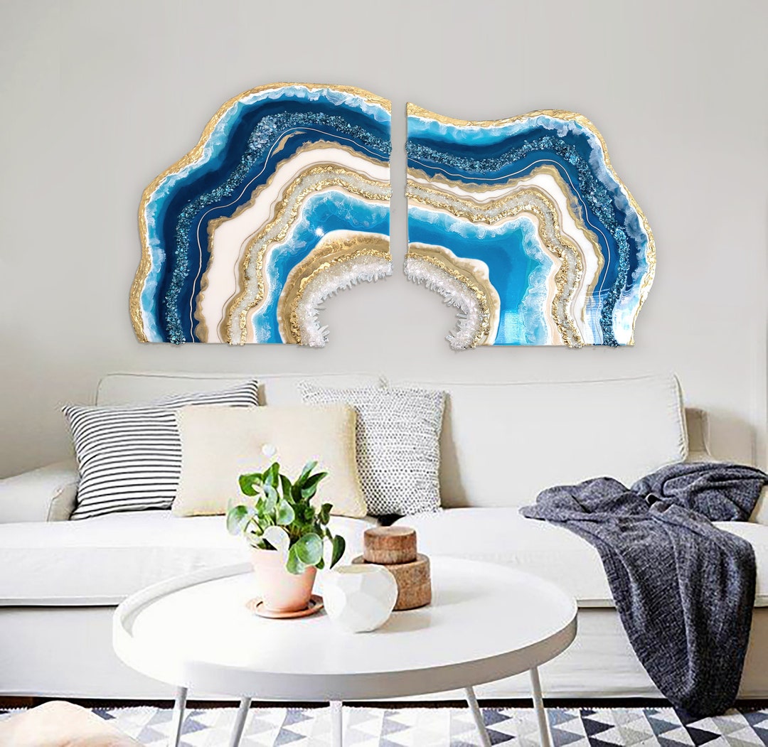48x24″ Customizable Luxury Resin Geode Wall Art, Real Crystals Details ...
