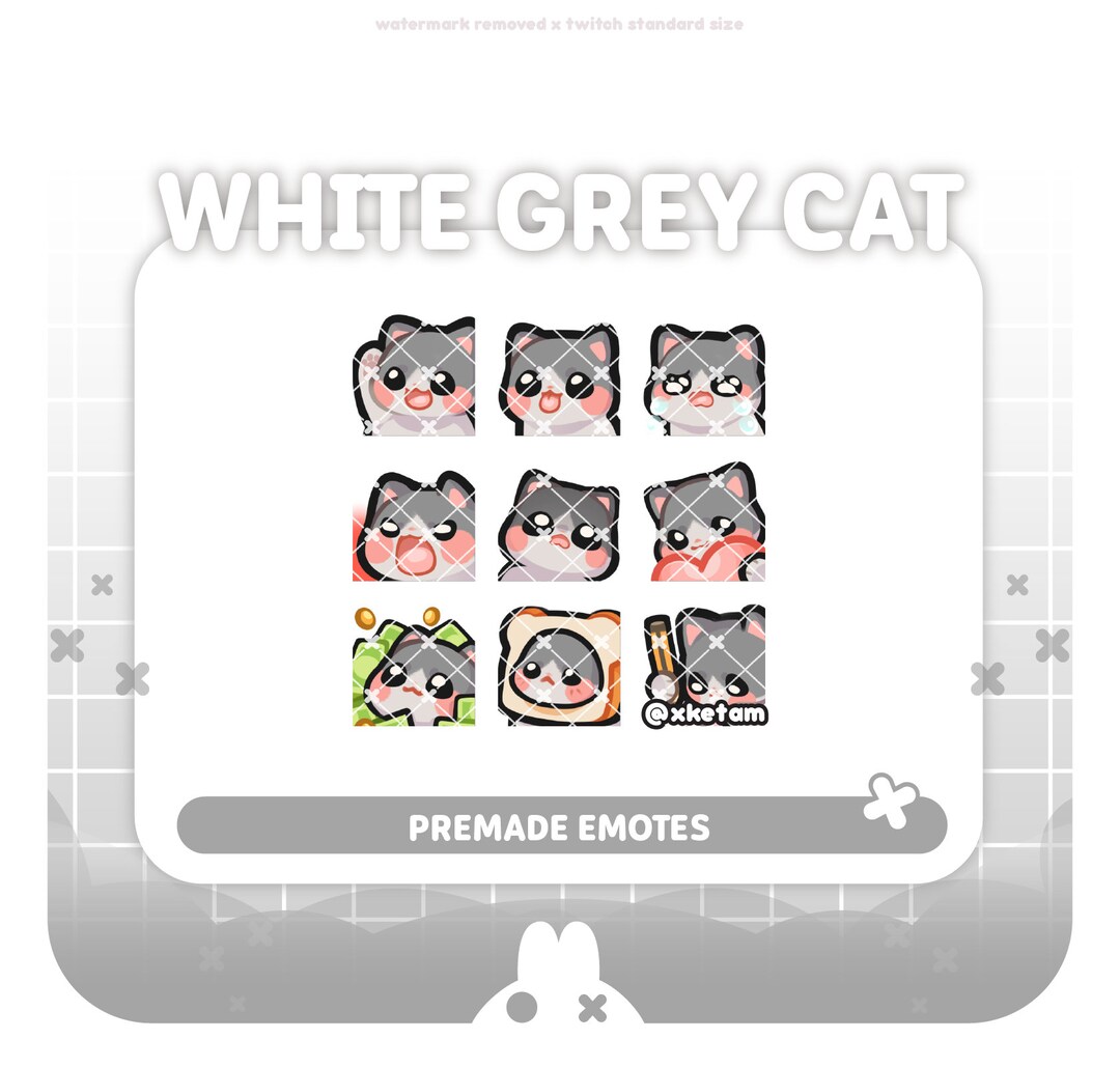 White Grey Cat ( 9 X Emotes ) Premade Emotes for Streaming Twitch ...