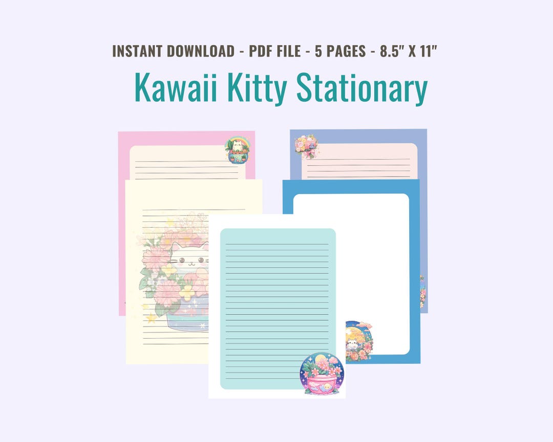 Cute Kawaii Printable Stationary With Cats, Kawaii Cat Downloadable ...
