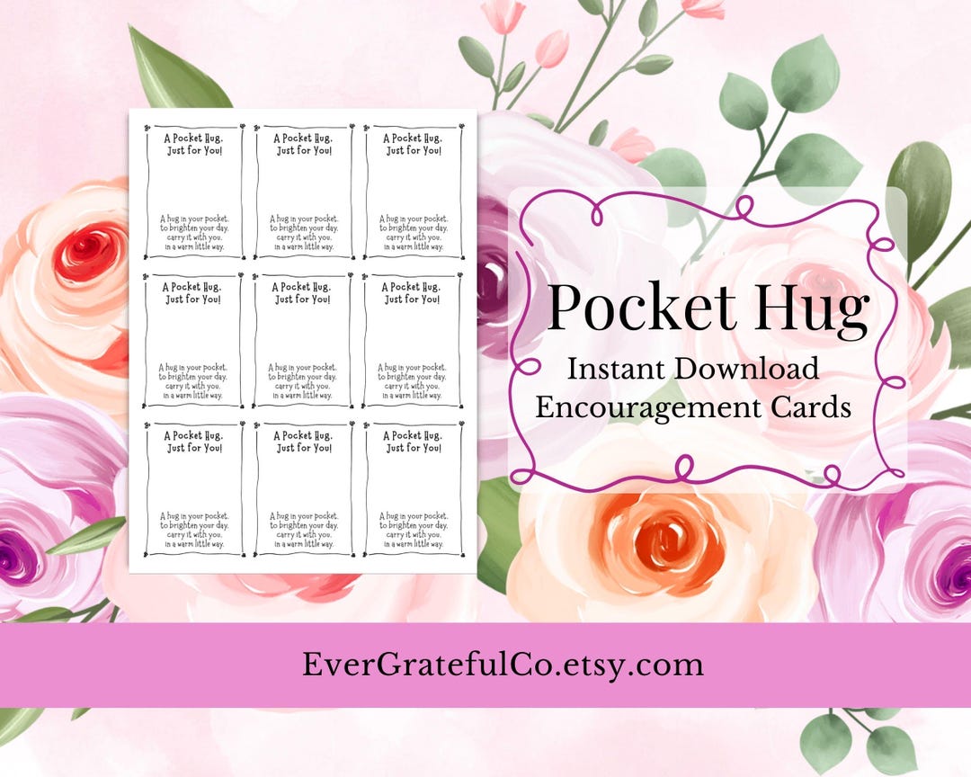 Printable Pocket Hug Card: Add Your Own Gift; Encouragement, Love, and ...