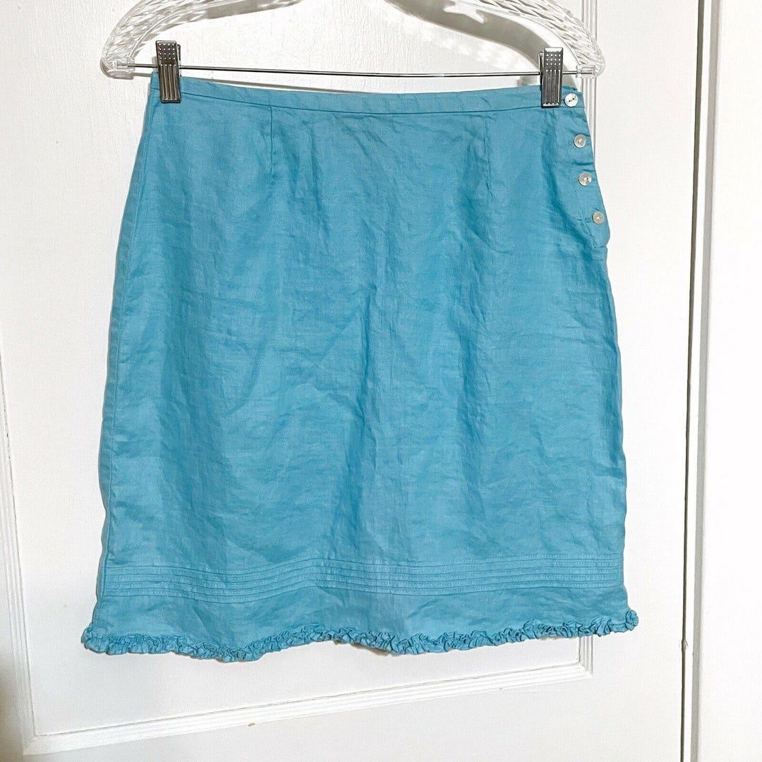 GAP Vintage Y2K Blue Side Buttons Skirt Ruffle Linen Vintage Womens ...
