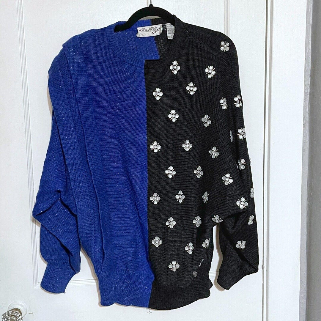 VTG Bonnie Boerer Women's Large Sweater Floral Rhinestone Embellished ...