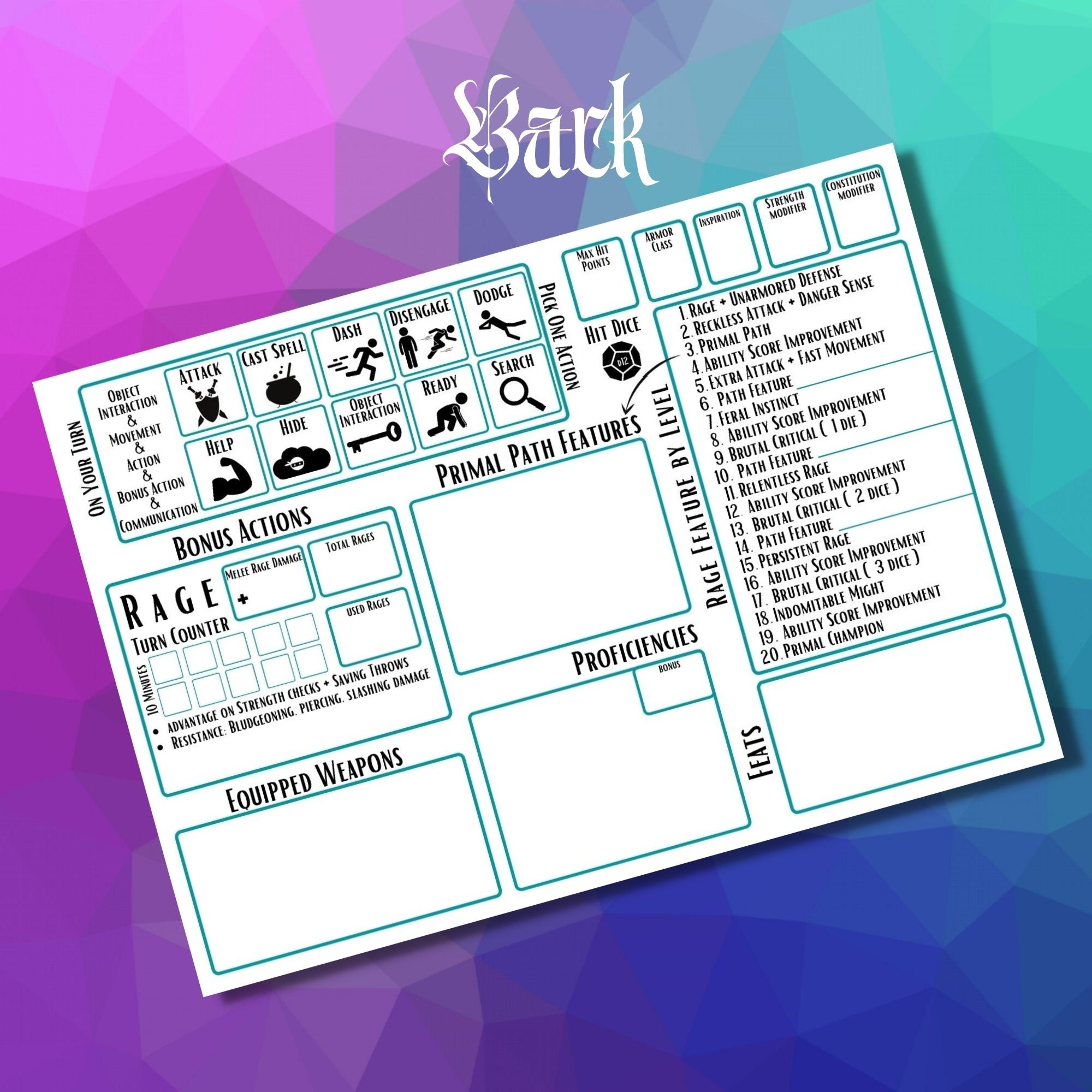 Barbarian Class Card for Dice and Dragons - Etsy