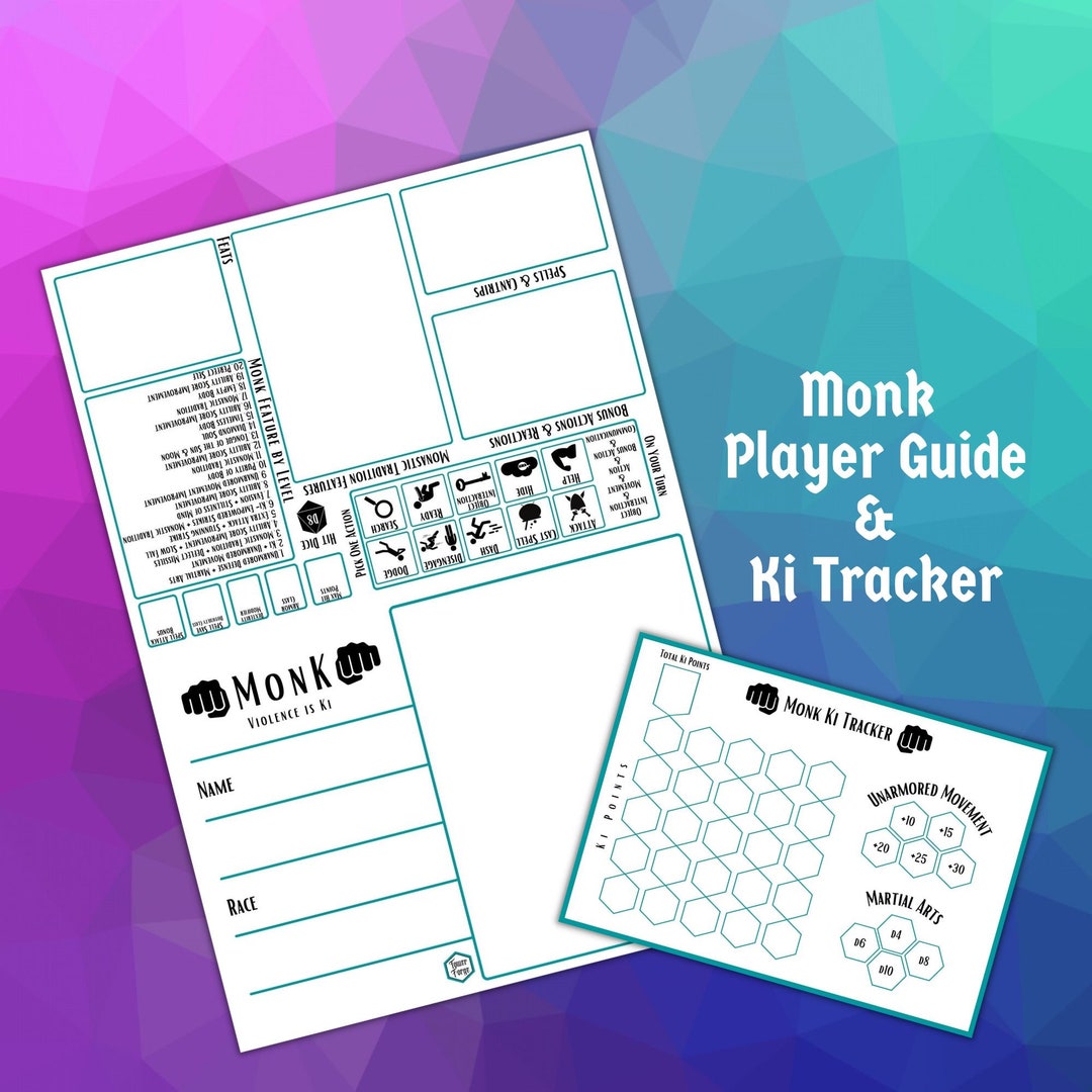Monk Player Guide Card and Ki Tracker for Dungeons and Dragons - Etsy