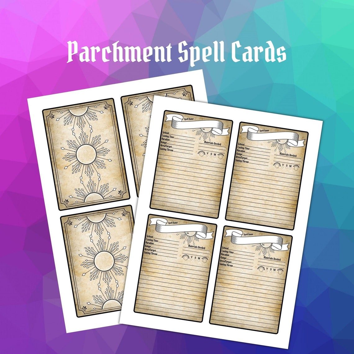 Parchment Spell Cards for Dungeons and Dragons RPG - Etsy