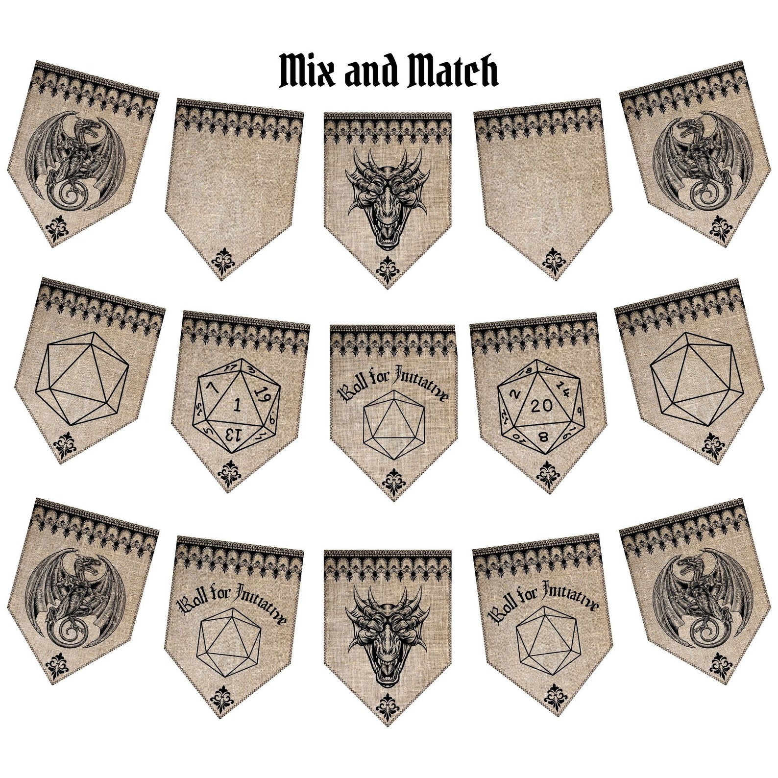 Rustic Fabric Dice and Dragons Themed Party Banner - Etsy