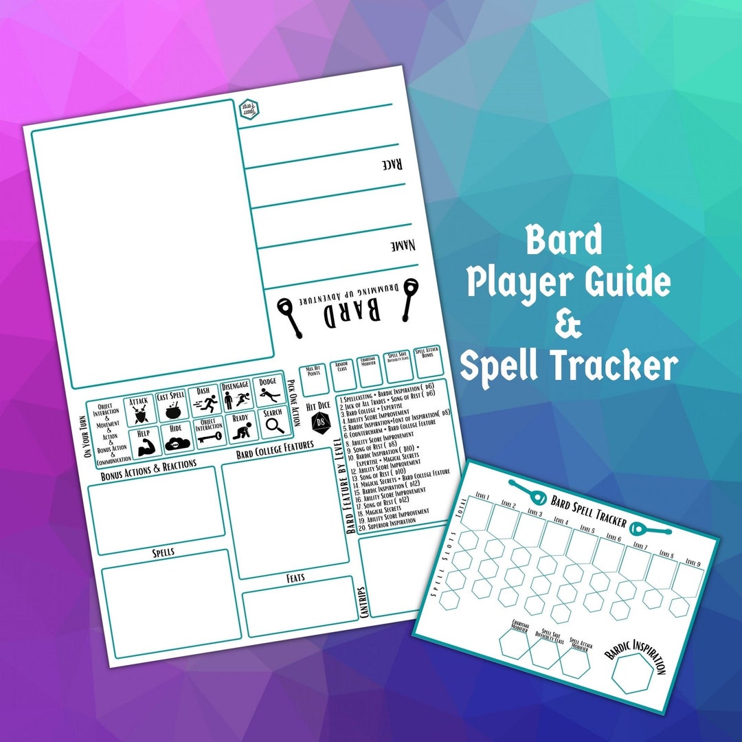 Bard Player Guide Card and Spell Tracker for Dungeons and Dragons - Etsy