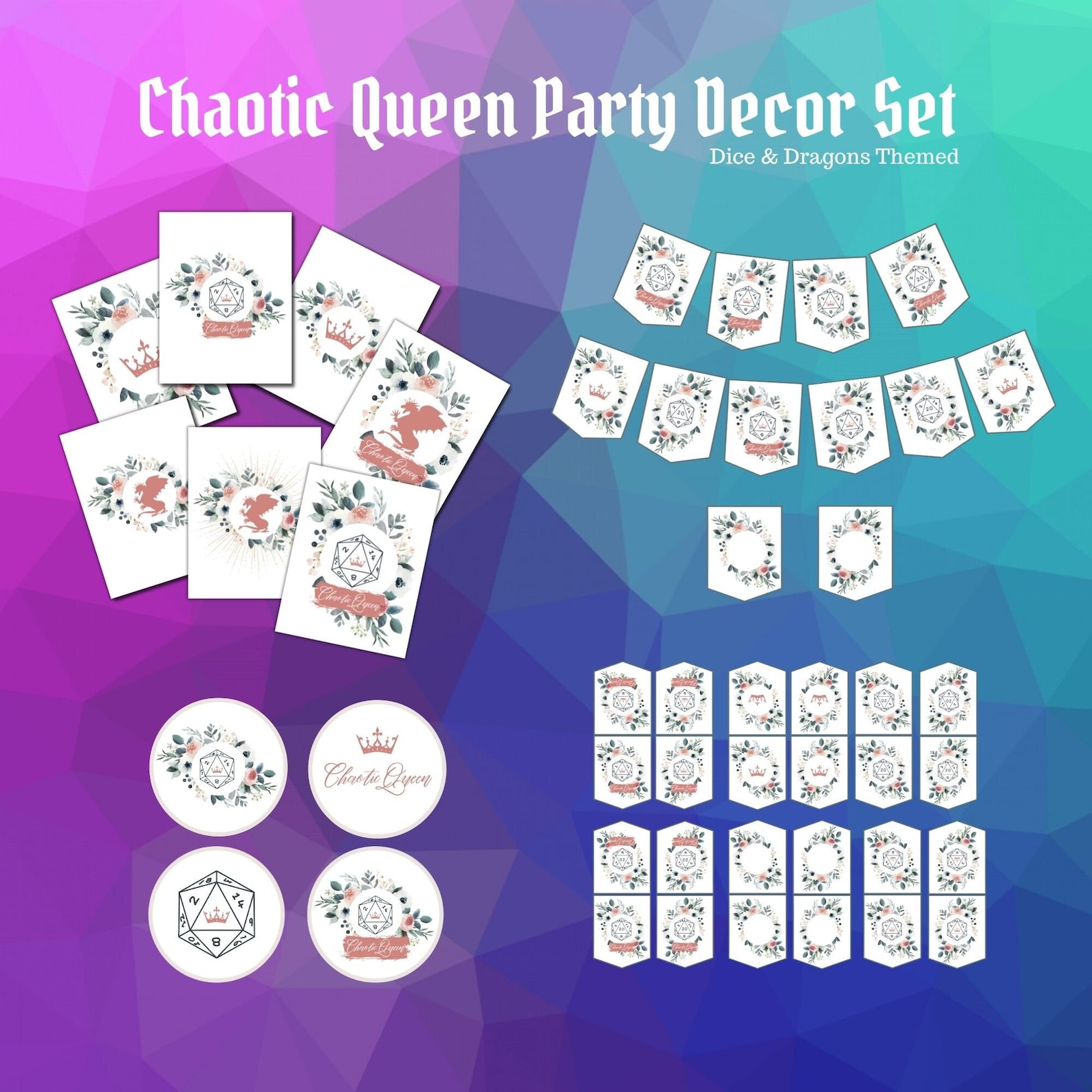 Chaotic Queen Dice and Dragons Printable Party Decoration Set - Etsy