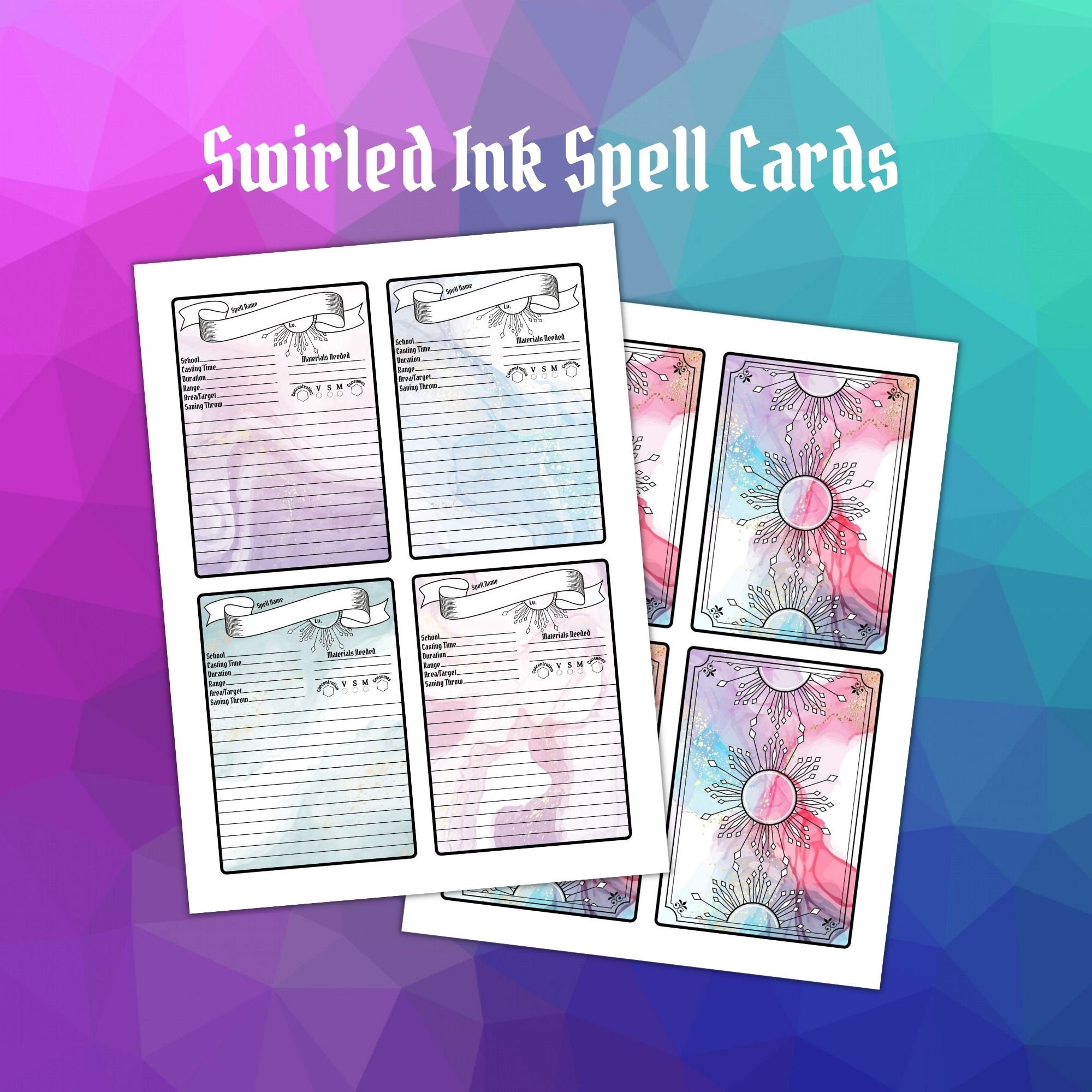 Swirled Ink Spell Cards for Dungeons and Dragons RPG - Etsy