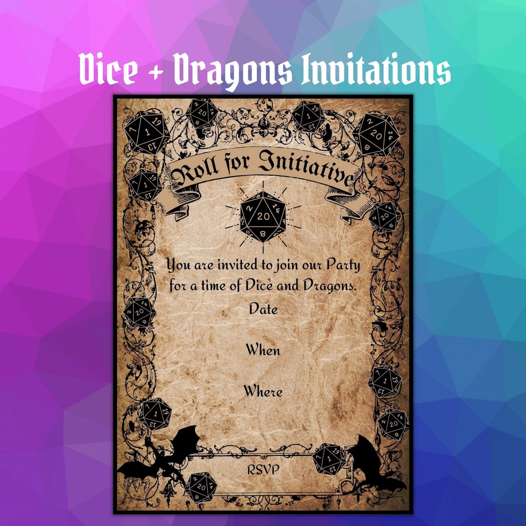 Dice and Dragons Party Invitations - Etsy