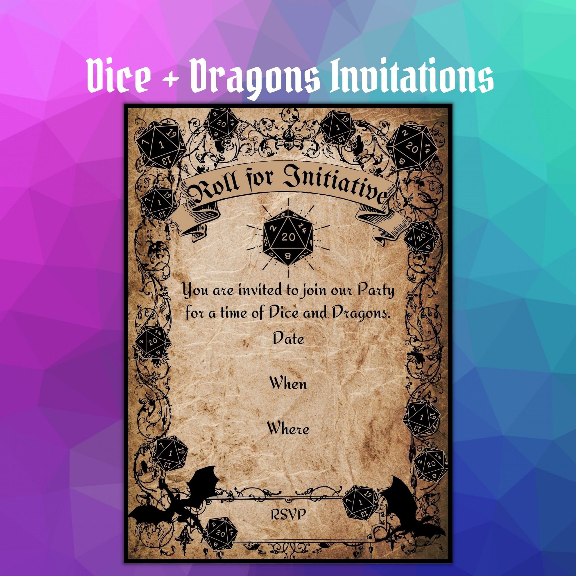 Dice and Dragons Party Invitations - Etsy