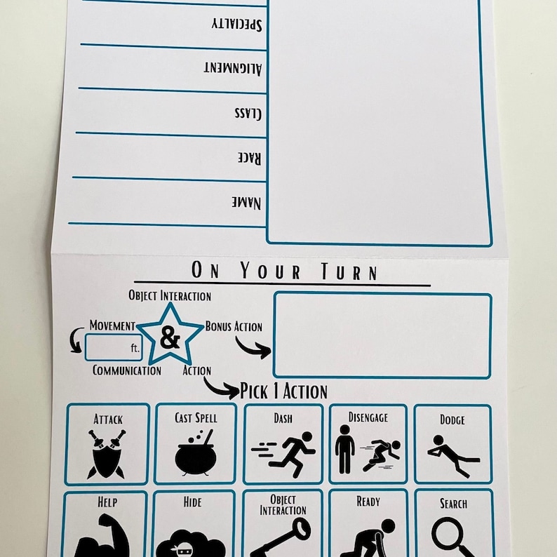 Player Turn Guide Card Printable for Dice and Dragons - Etsy