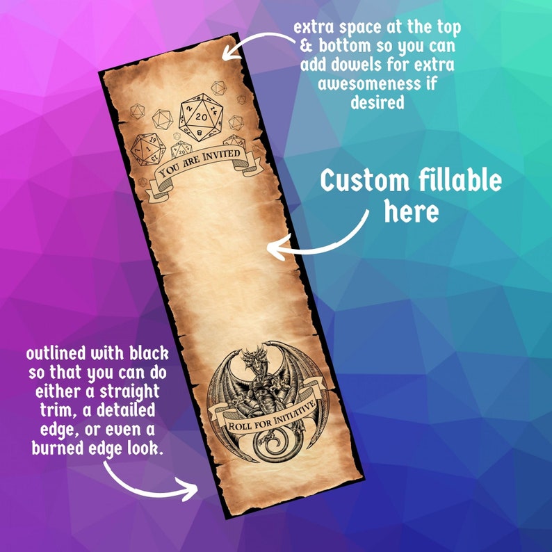 Dungeons and Dragons Style Small Scroll Party Invitation Printable - Etsy