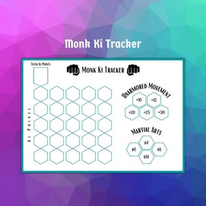 Monk Player Guide Card and Ki Tracker for Dungeons and Dragons - Etsy