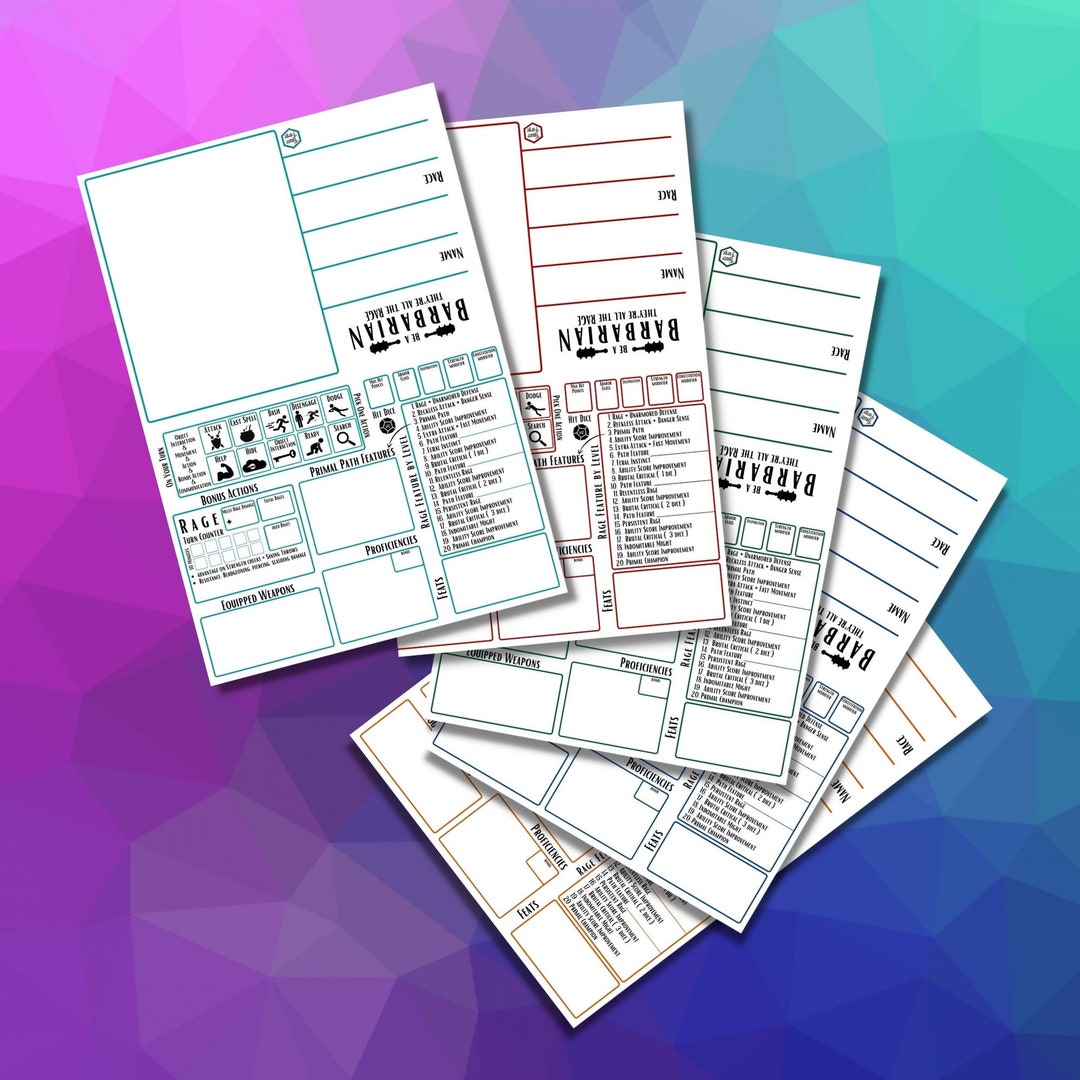 Barbarian Class Card for Dice and Dragons - Etsy