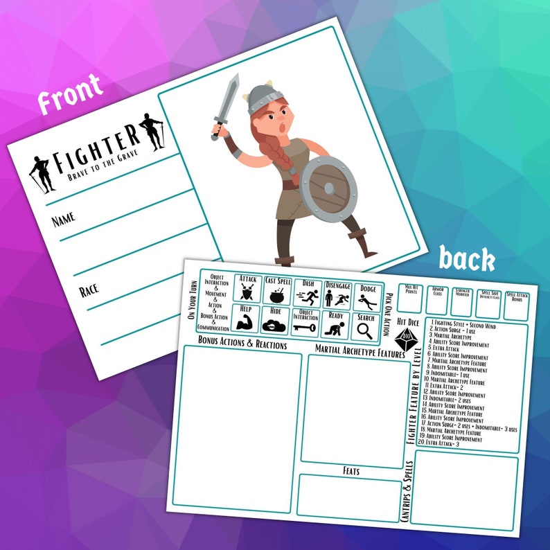 Fighter Player Guide Card and Spell Tracker for Dungeons and Dragons - Etsy