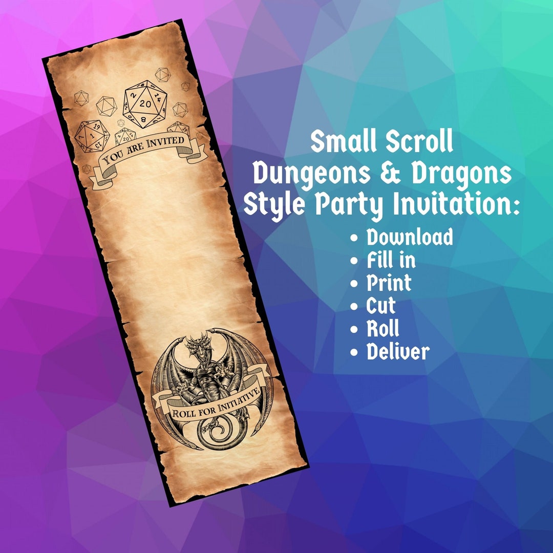 Dungeons and Dragons Style Small Scroll Party Invitation Printable - Etsy