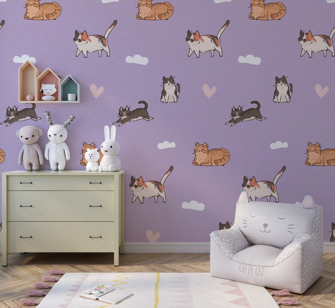 Cartoon Cute Cats Pattern Wallpaper | Peel and Stick Wallpaper, Wall ...