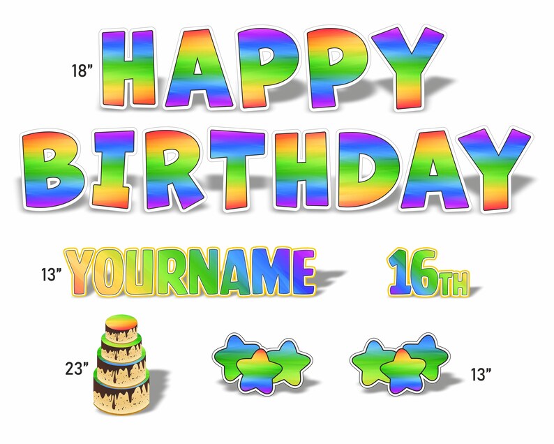 RAINBOW Happy Birthday Yard Sign HBD Lawn Signs Outdoor Lawn - Etsy