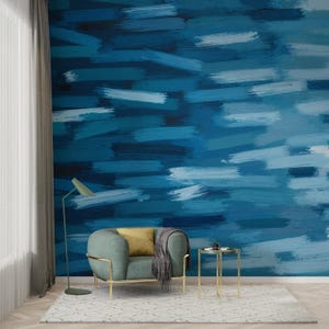 Painterly Abstract Blue Wall Mural – Dynamic Brushstroke Pattern ...