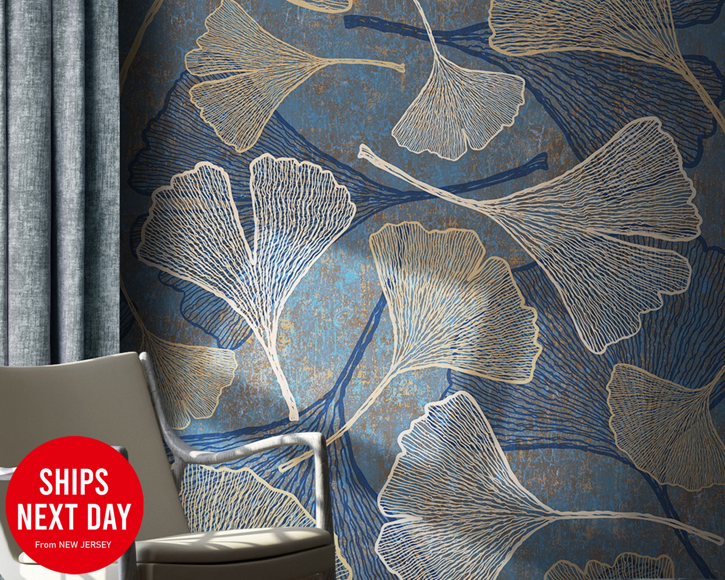 Modern Retro Plant Ginkgo Leaf Wallpaper Pattern Wall Mural - Etsy