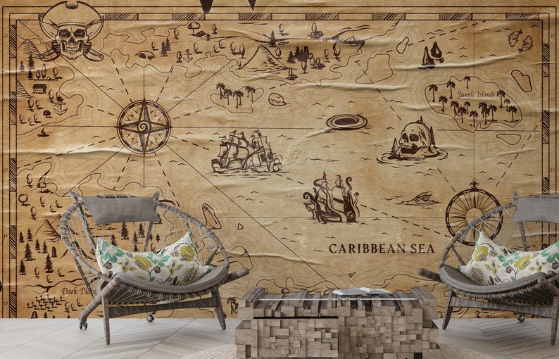 Vintage Pirate Map Peel and Stick Wallpaper, Removable Mural - Etsy