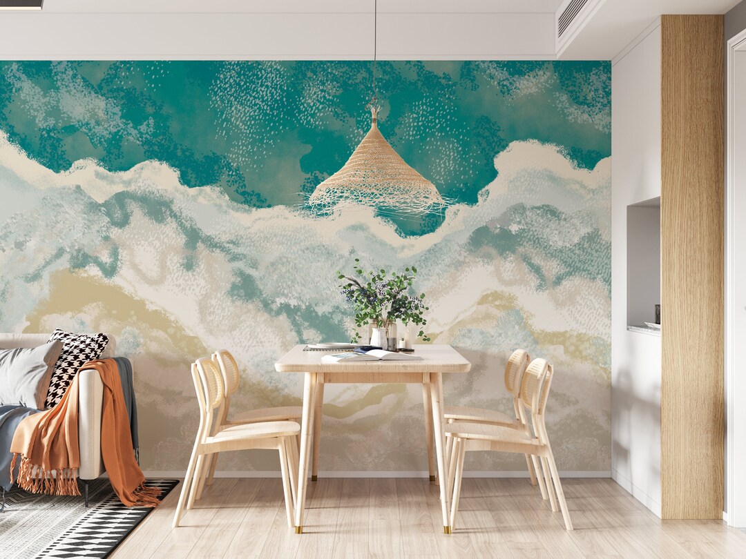 Abstract Wave Beach Wallpaper | Peel and Stick Wall Mural - Etsy