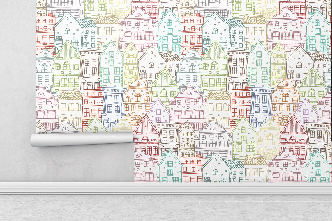 Cute Colorful Line Houses Pattern Children's Room - Etsy