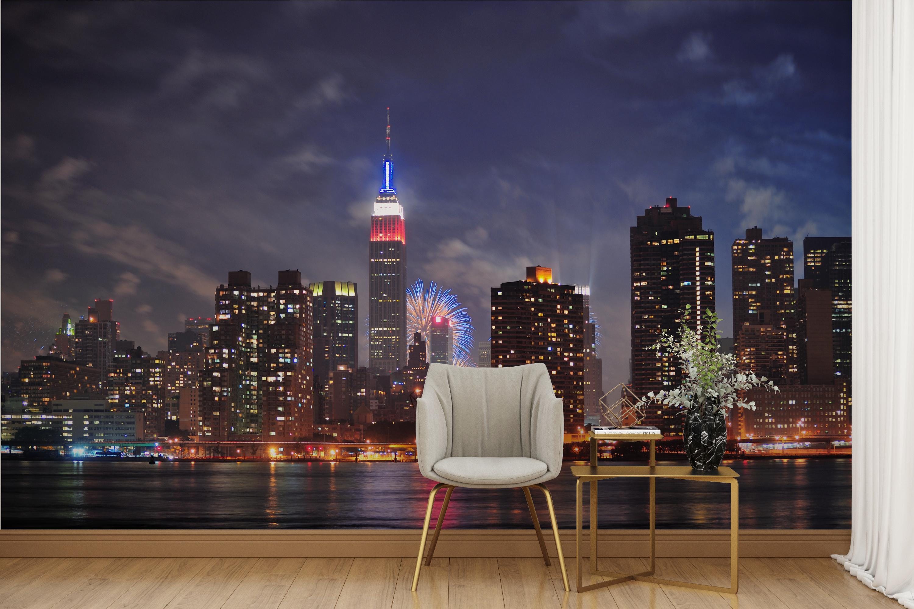 Panoramic NYC Nightscape Wall Mural – Iconic Empire State Building and ...