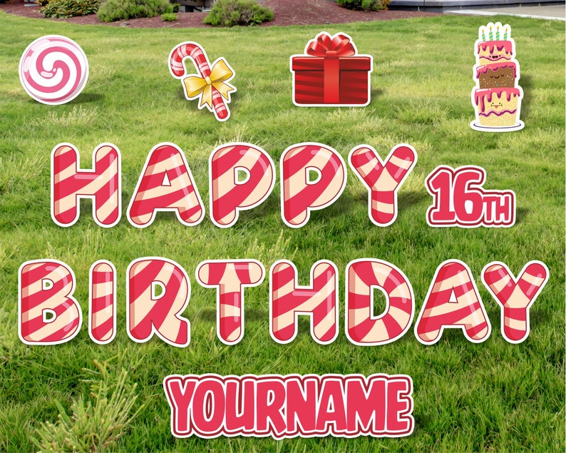 CANDY CANE Happy Birthday Yard Sign HBD Lawn Signs Outdoor - Etsy
