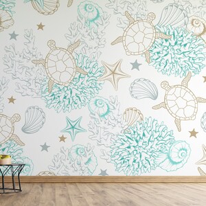 Sea Turtles and Seashells Wallpaper | Self Adhesive or Pasted | Peel ...