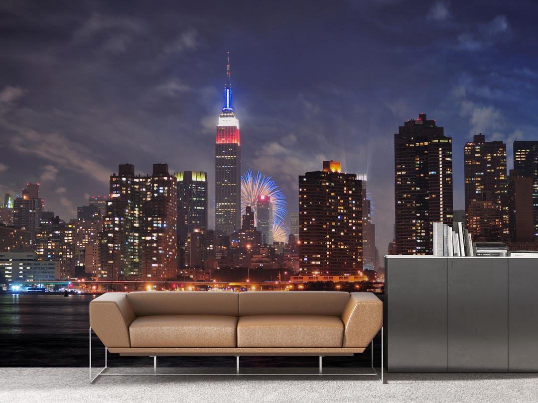 Panoramic NYC Nightscape Wall Mural – Iconic Empire State Building and ...