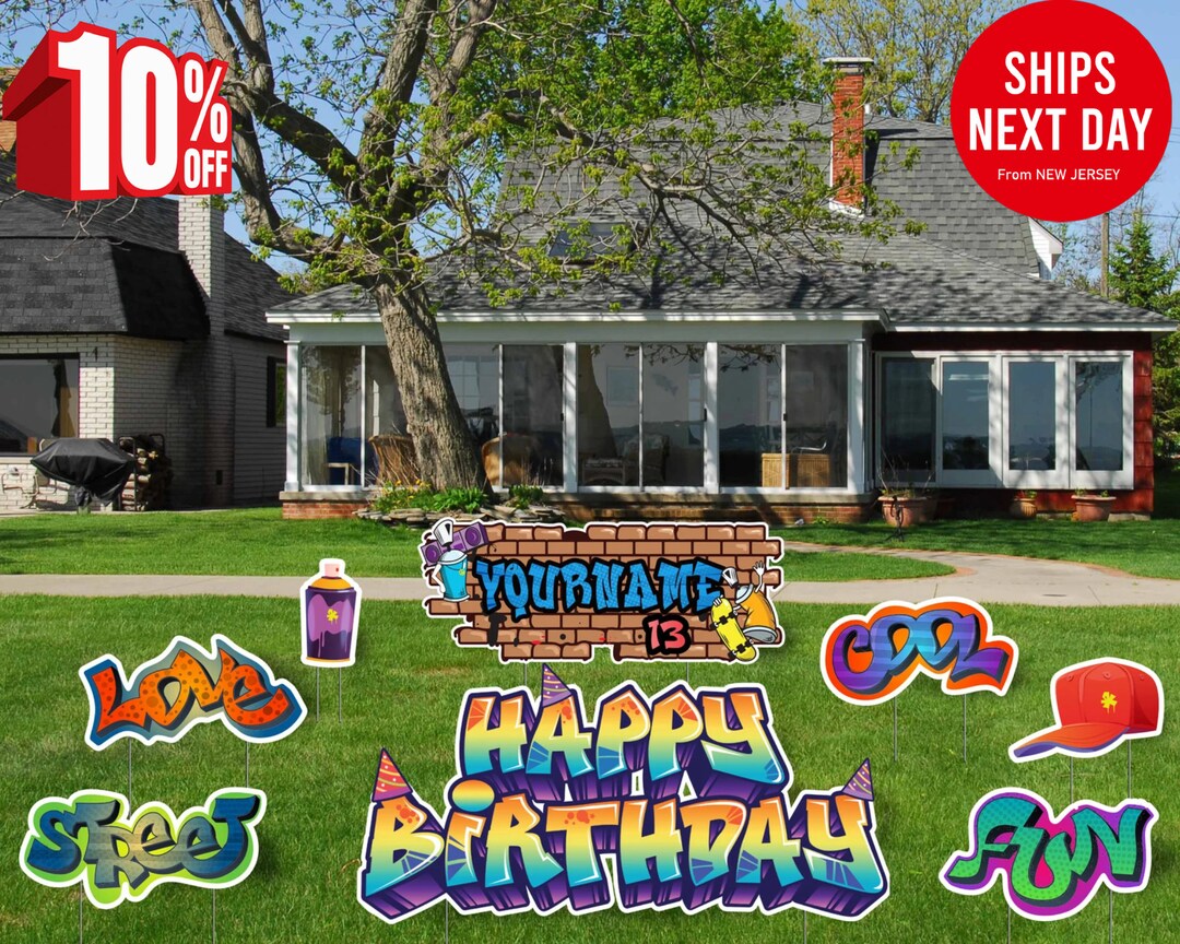 Customizable Graffiti Theme Birthday Yard Sign, Birthday Yard Card ...