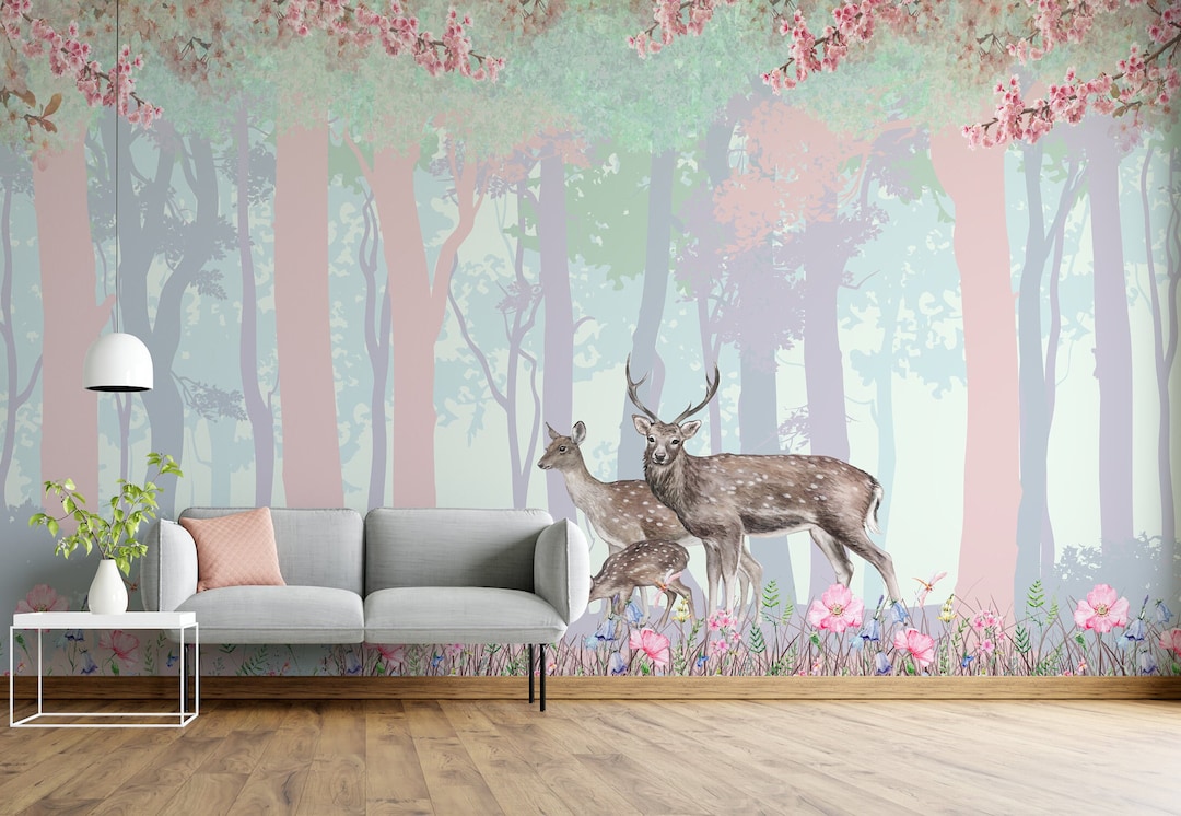 Enchanting Deer in the Forest: Nature-inspired Wall Mural With Wildlife ...