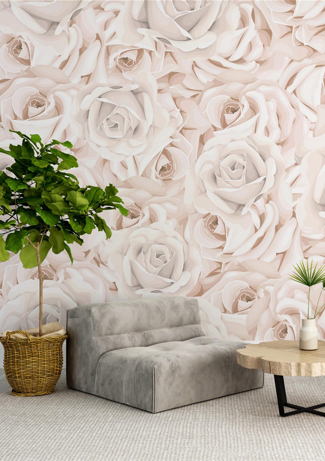 Blush Rose Wallpaper – Soft and Elegant White Rose Pattern for a ...
