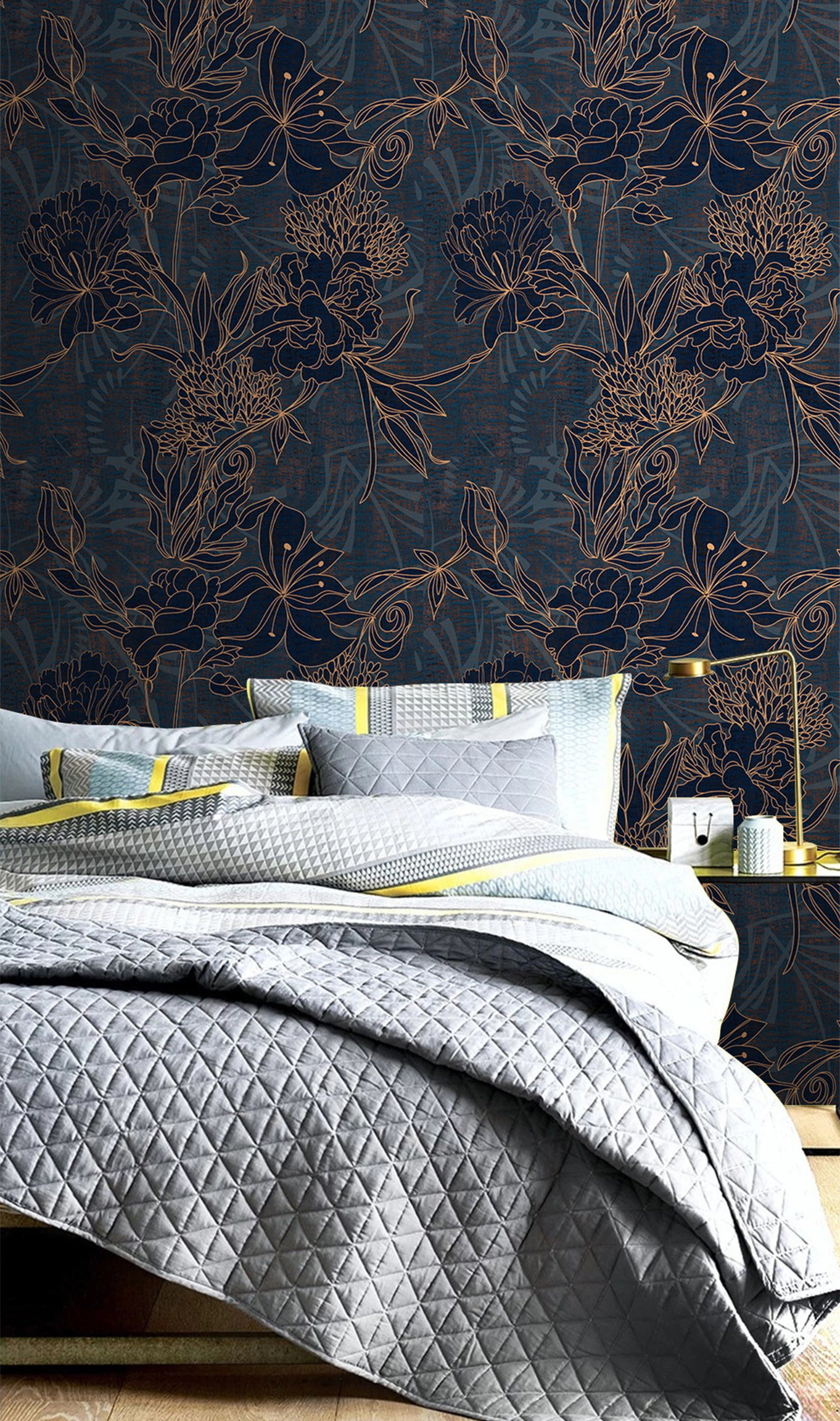 Modern Line Drawing Plant Flower Wallpaper Pattern Wall - Etsy