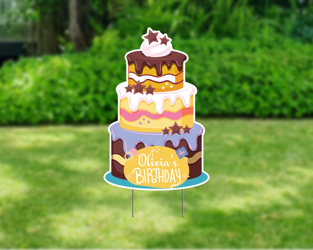Happy Birthday Custom Name Cake Sign, Outdoor Birthday Decorations ...