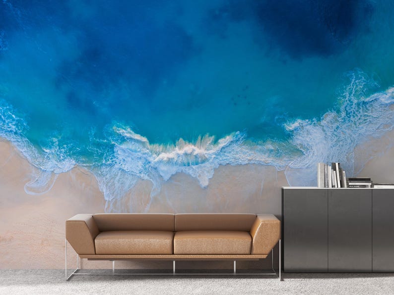 Tropical Beach Aerial Wall Mural - Captivating Blue Ocean Waves Rolling ...