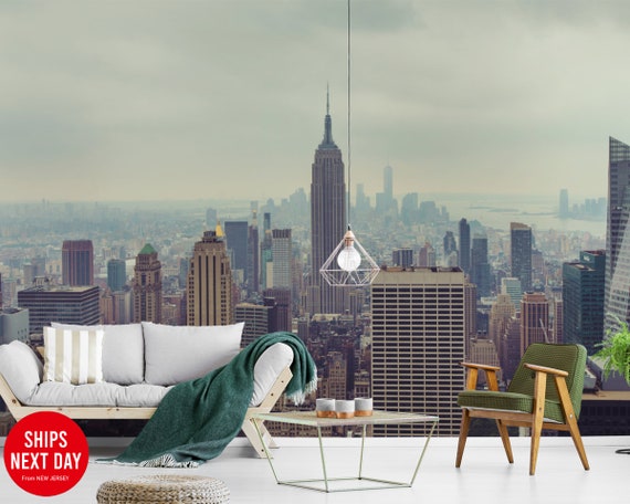 New York City Landscape Wallpaper Pattern Wall Mural Peel | Etsy